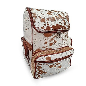 Cowhide Backpack Hair On | Fur Leather Diaper Backpack Rucksack / Knapsack Travel Shoulder Bag / Cow Skin Baby Bags (Salt Pepper Brown and White)