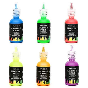 Maydear Airbrush Paint, Professional 6 Colors Acrylic Airbrush Paint Set,Premium Halloween Airbrush Paint Kit for Beginners, Students and Artists -UV