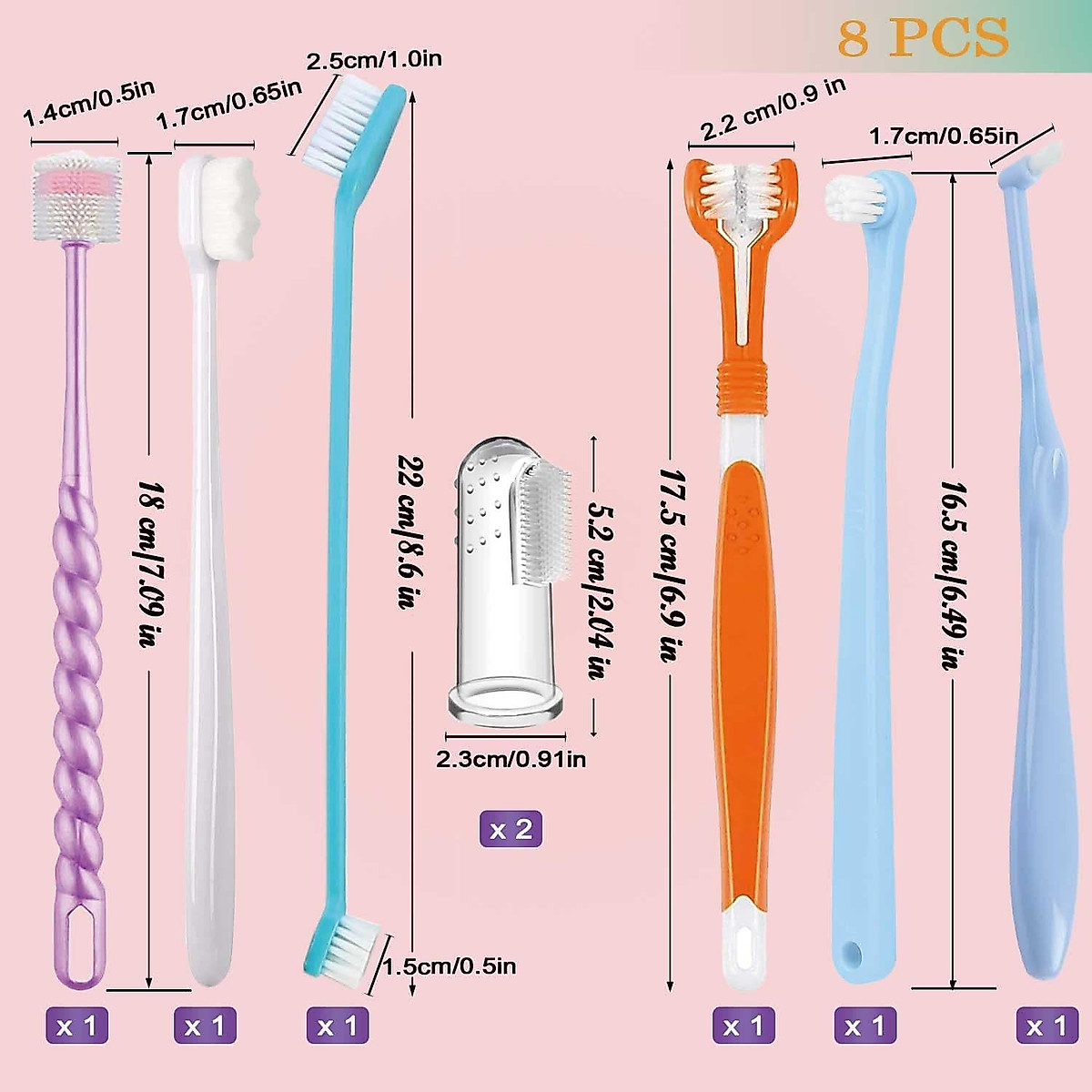 Dog Toothbrush Set,Finger Rubber Toothbrushes/Double Head Pet Tooth Brush/Triple Head Dog Toothbrushes/360º Cat Toothbrush/Multi-Angle Dental Cleaning Brushes Kit for Puppy Kitten Oral Hygiene,8 Pack