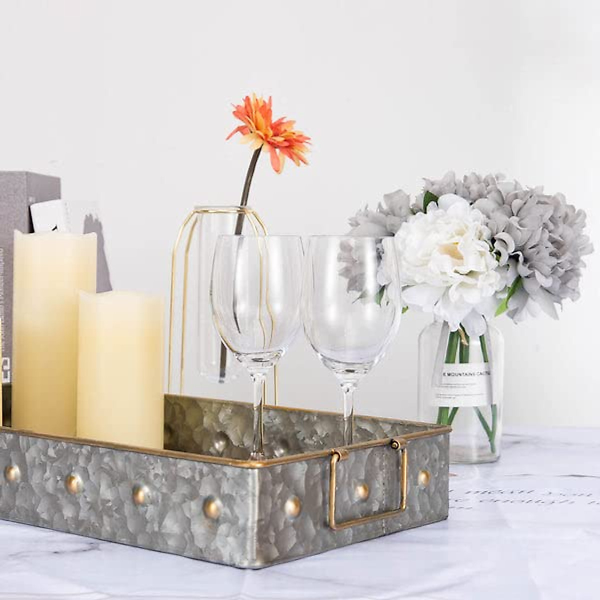 Efavormart 19"x9.5" Galvanized Metal and Wooden Decorative Serving Tray with Handle for Wedding Banquet Party Decoration