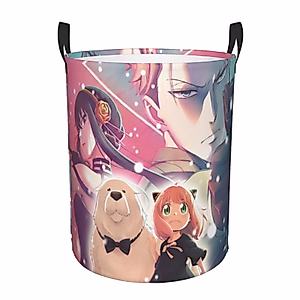 Jamhullk S-Py Anime Family Round Laundry Basket Foldable Toy Storage Bag With Handle Living Room Bedroom Bathroom, Medium