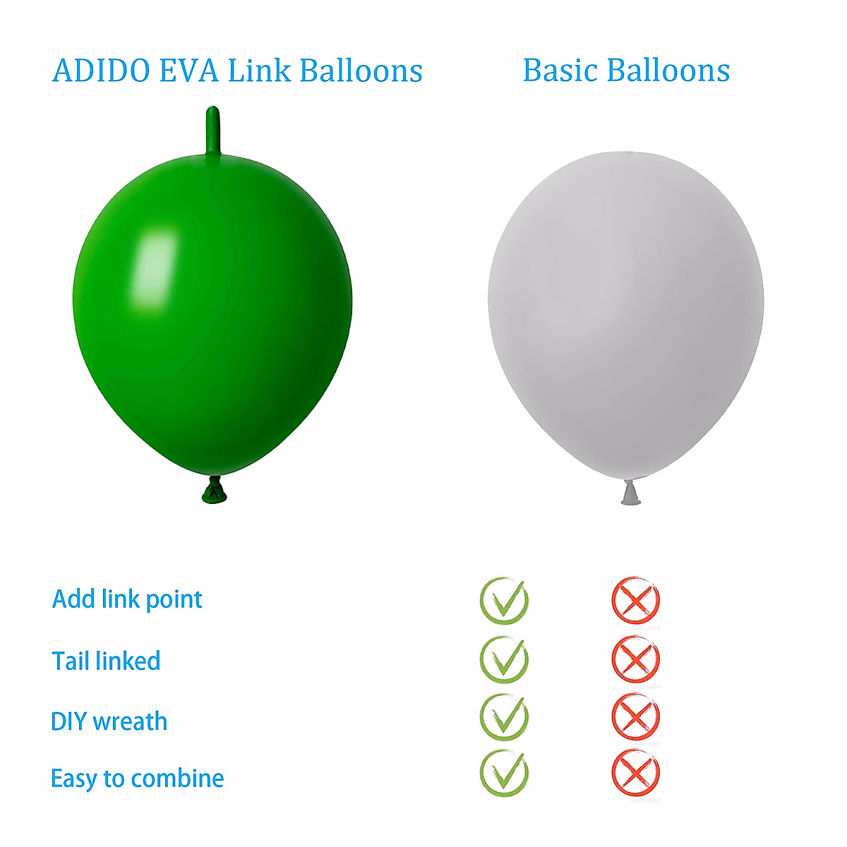 ADIDO EVA Link Balloons Green 12 Inch Quick Latex Link Balloon 80 Pcs for Birthday, Halloween, Christmas, Party Festival Decorations