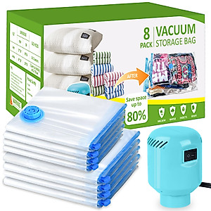 BAMCOO Vacuum Storage Bags with Electric Pump, 8 Pack (4 Jumbo 4 Large Vacuum Seal Bags for Clothing) Storage Bags Vacuum Sealed Bags for Travel, Luggage, Bedding, Blankets