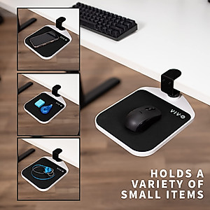 VIVO Clamp-on Mouse Pad Holder Platform, Adjustable Under Desk 360° Rotating Tray Rest Extension Attachment, up to 2 inch Desktops, White, MOUNT-MS01AW