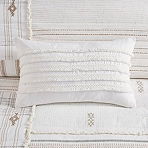 INK+IVY Salar Cotton Quilt Set - Stripe Patchwork Design with Fringe Trim Accent, Prewashed Coverlet, All Season, Breathable and Lightweight Cover, Cozy Summer Blanket, Full/Queen Natural 3 Piece