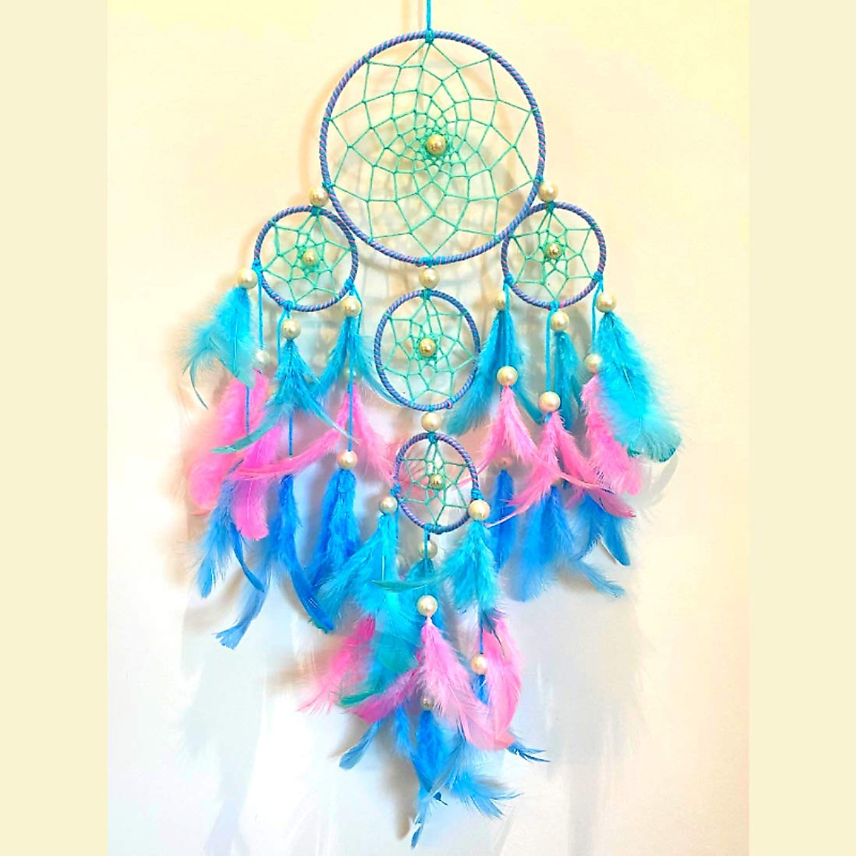 Rooh Dream Catcher ~ Pastel 4 Tier ~ Handmade Mandala Hangings for Positivity (Can be Used as Home Décor Accents, Wall Hangings, Garden, Car, Outdoor, Yoga Temple, Windchime)