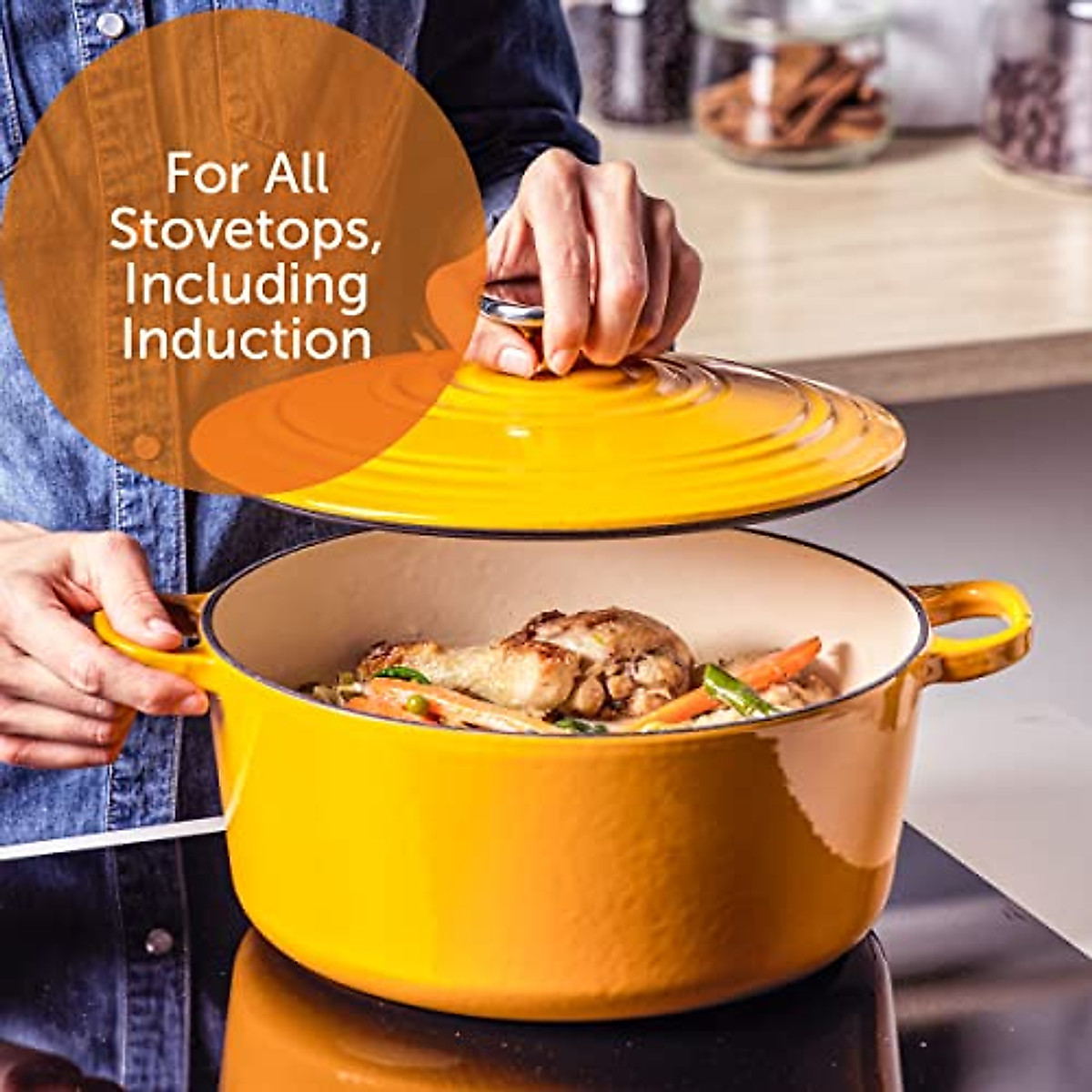 BK Cookware Bourgogne Enameled Cast Iron 4.4QT Dutch Oven, Sunny Yellow