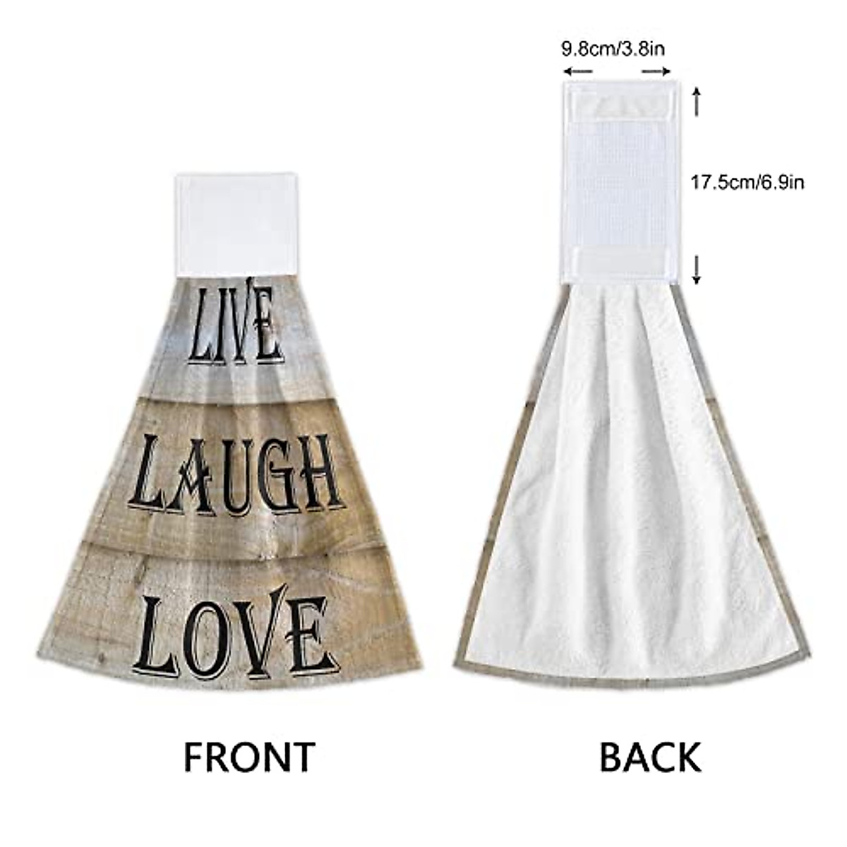 Oarencol Live Laugh Love Heart Wooden Kitchen Hand Towel Absorbent Hanging Tie Towels with Loop for Bathroom 2 Pcs
