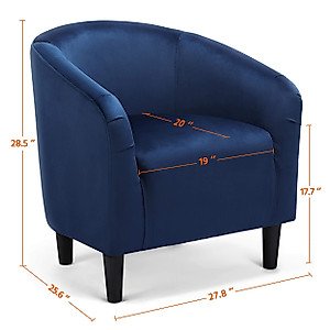 Topeakmart Velvet Accent Chair, Comfy and Modern Velvet Club Chair with Armrest and Sturdy Legs for Living Room/Bedroom Study, Set of 2, Navy Blue