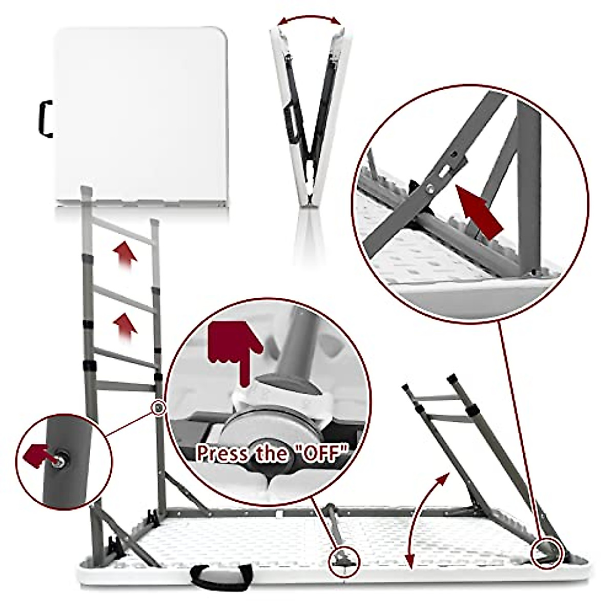 HYMnature Folding Tables 4 Foot Lightweight, Folding Table Height Adjustable Utility Bi-Fold Table Indoor Outdoor, Portable Plastic Picnic Chrismas Party Dining Camping Tables(White)