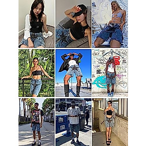 Aelfric Eden Men's Star Patchwork Denim Shorts Mid Rise Stretchy Patchwork Jeans Shorts Casual Denim Shorts Streetwear