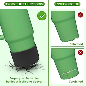 Elevate 2 Pcs Silicone Boot for Stanley Quencher 40oz, 30oz Tumbler with Handle and Stanley IceFlow 20oz, Anti-Slip Protective Water Bottle Bottom Cover for Hydro Sport Flask Bottle 12oz-24oz (Black)
