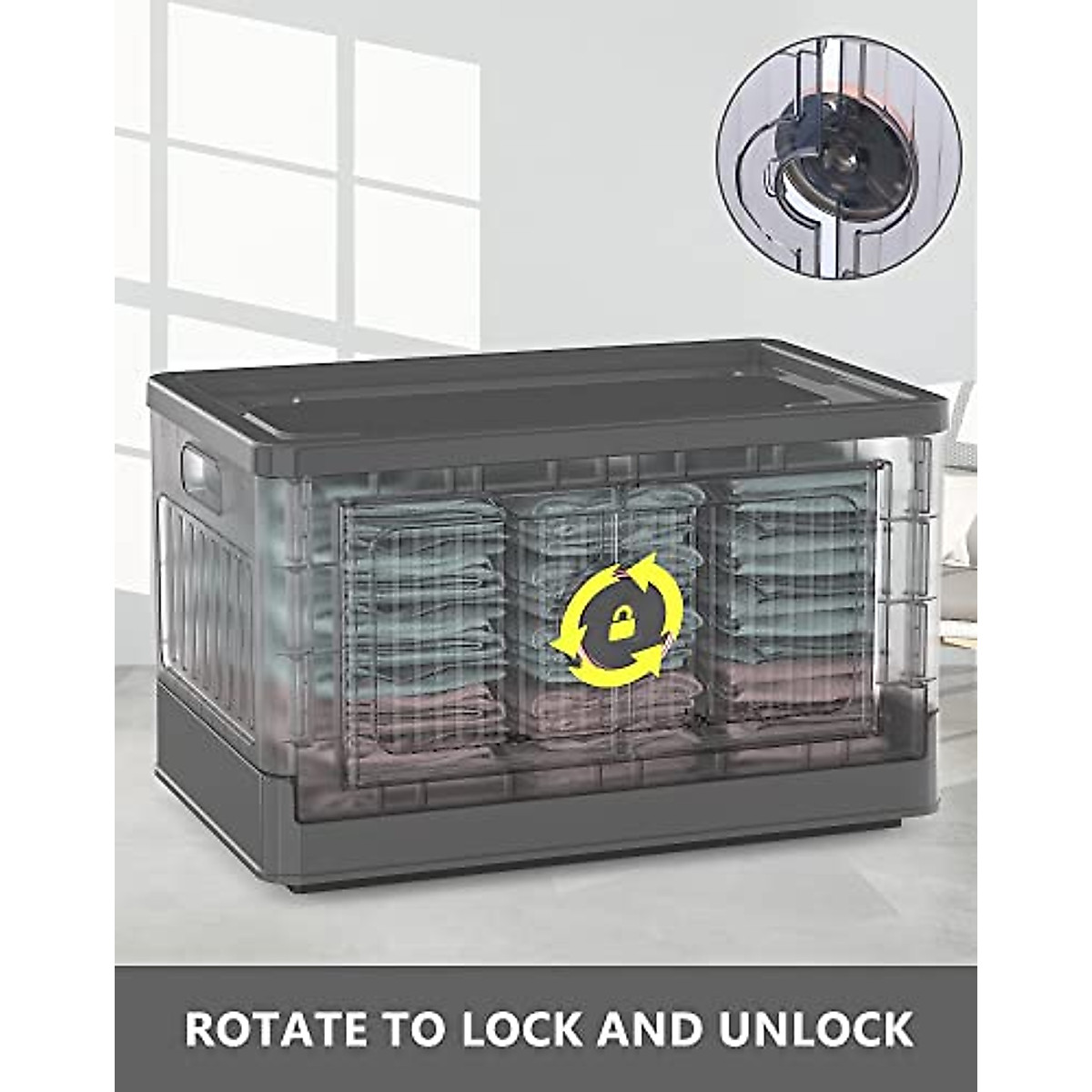 richang Closet Organizers and Storage Shelves, Trunk Organizer, Dorm Room Essentials,Folding Box, Stackable Toy Bins with Door and Wheels, Rotate-to-lock, 3-Pack,35L,Grey