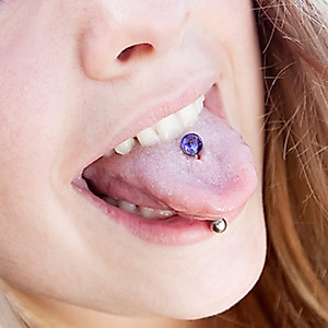 COCHARM 2pcs G23 Solid Titanium Tongue Rings for Women Purple Blue Flower Tongue Piercing Jewelryy Tongue Ring 14g Tongue Ring Tongue Bar Tongue Piercing Tongue Barbells