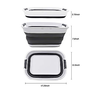 SAMMART 17.5L (4.6 Gallon) Small Collapsible/Foldable/Pop Up/Portable Washing Tub, Water Capacity 13.5L/3.5 Gallon (1, White/Grey)
