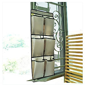 HeyToo Over The Door Shoe Organizer 6 Large Oxford Fabric Pockets Accessory Storage Hanging Narrow Closet Wall Light Grey