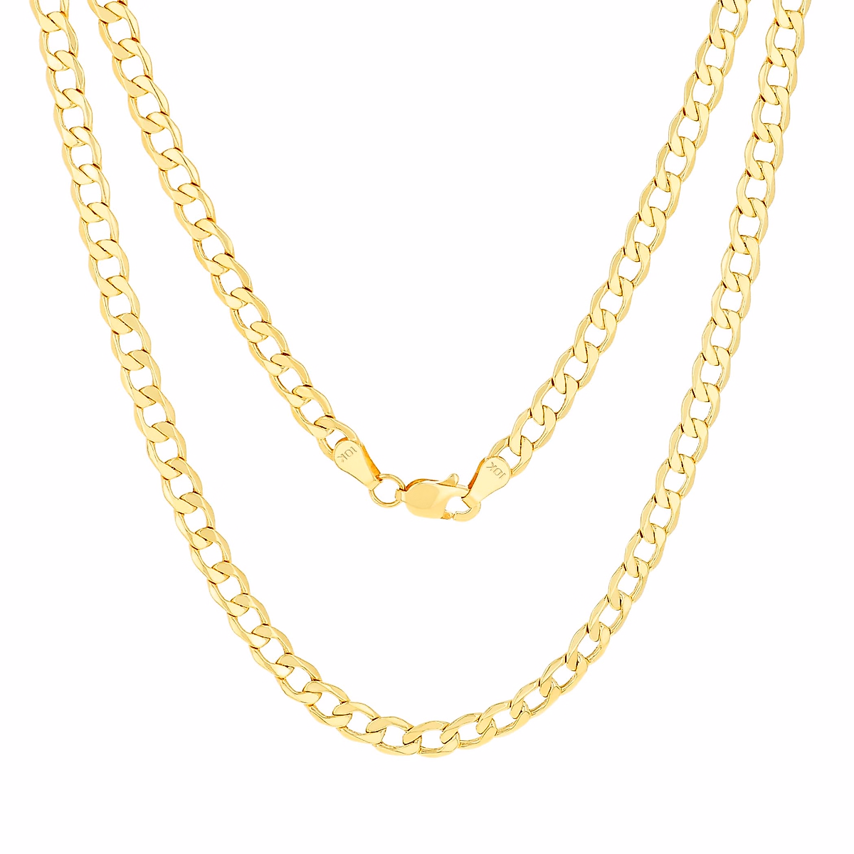 Nuragold 10k Yellow Gold 4.5mm Cuban Curb Link Chain Pendant Necklace, Mens Womens Jewelry 16" 18" 20" 22" 24" 26" 28" 30"