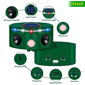 2 Pack Ultrasonic Cat Repellent Outdoor, Waterproof Solar Animal Deterrent with Motion Sensor for Deer Squirrel Cat Dog Skunk Rabbit Raccoon, Deer Repellent Devices