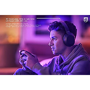 Philips PH805 Active Noise Canceling (ANC) Over Ear Wireless Bluetooth Performance Headphones w/Hi-Res Audio, Comfort Fit and 30 Hours of Playtime (TAPH805BK) (Renewed)