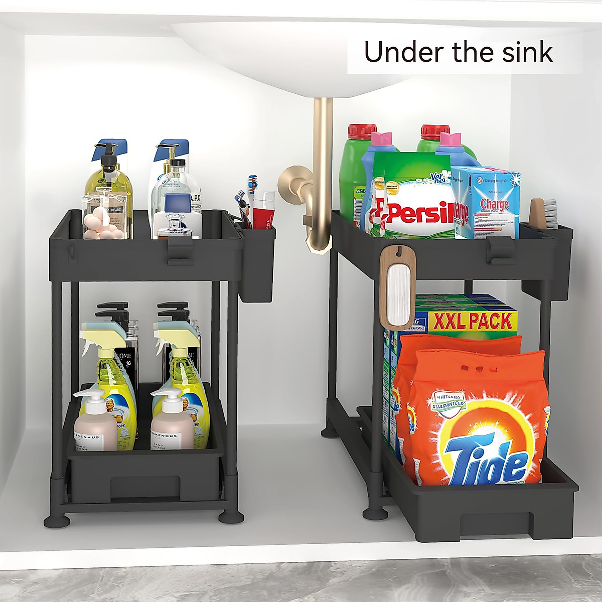 SANHSEHOME 2 Tier Bathroom Organizer Countertop Bathroom Sink Organizer Vanity Storage Organizer Bathroom Vanity Organizer Countertop Bathroom Skincare Organizer Makeup Organizer for Bathroom Black