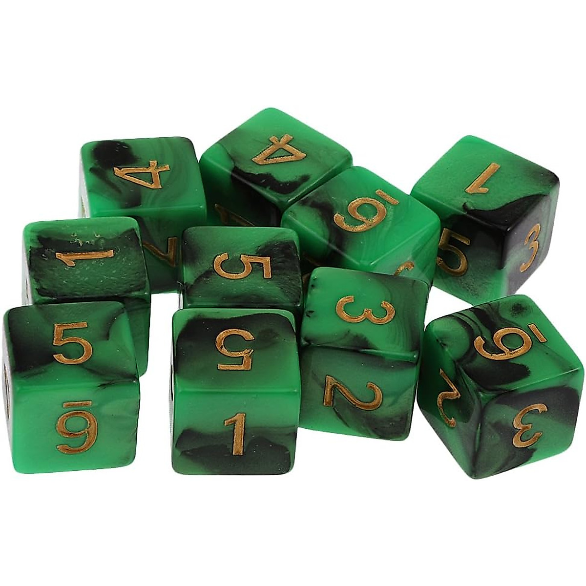 10pcs Six Sided Dual Colored D6 Dices For D&D Casino Poker Dice Guessing Games - Green & Black, 16mm
