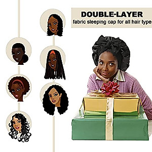 Satin Bonnet for Women Hair Bonnet for Sleeping Large Double Layer Silk Sleep Cap with Wide Elastic Band Hair Cap for Sleeping with 45PCS Waterproof Disposable Shower Caps (Black)