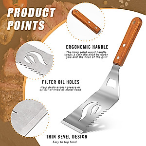 3PCS Stainless Steel Metal Spatula Burger Turner Spatula，Solid Cooking Spatula，Perforated Cooking Spatula and Griddle Spatula，Hamburger Turner with Wooden Handle for Barbecue Father Dad Gifts
