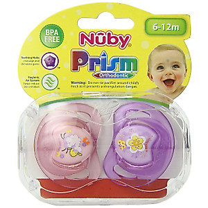 Nuby 2-Pack Prism Orthodontic Pacifiers, Colors May Vary