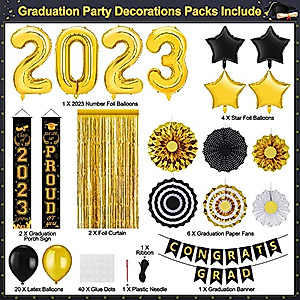 2023 Graduation Party Decorations, Black & Gold Graduation Decor Kits Include Banners and Balloons, Ideal Congrats Grad Decorations For High School, College