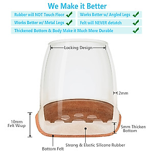 16 Pack Chair Leg Floor Protectors for Hardwood Floors, Round Rubber Furniture Sliders, 360°Felt Pad Bottom Wrapped Thickening Silicone Furniture Legs Caps Covers(Square,Clear-Brown-XL)