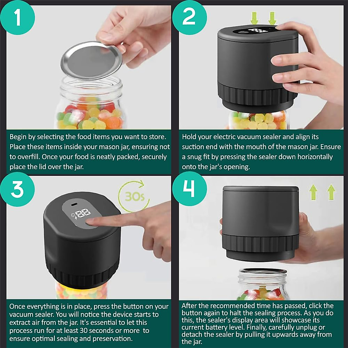 Vacuum Jar Sealer, Mason Vacuum Sealer Kit, Electric Mason Jar Vacuum Sealer for Wide Mouth and Regular Mouth Mason Jars, Comes with 10 Lids (Black)