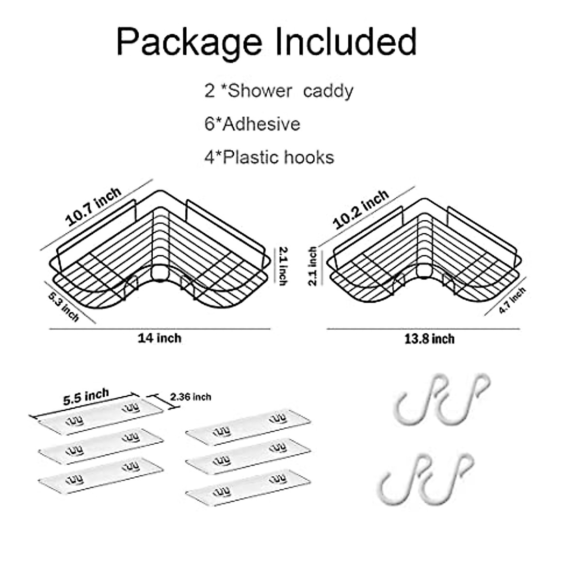 Corner Shower Caddy Bathroom Storage Organizers,2 Packs Shower Caddies Shower Shelves Wall Hanging Organizer Shampoo Holder with 4 HooksRust Proof Stainless Steel Storage Racks (Black)