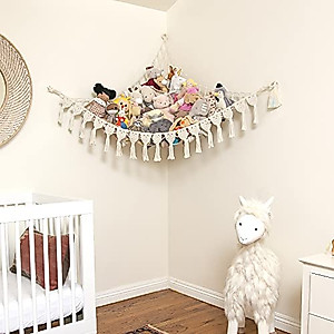 Abby Baby X-Large Stuffed Animal Storage Hammock with LED Lights – 25LB Capacity Toy Net for Stuffed Animals, Squishmallow Net for Stuffed Animals Corner, Plush Hammock for Playroom, Plush Net, Beige