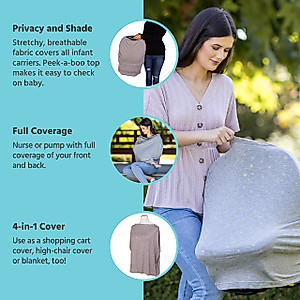 J.L. Childress 4-in-1 Multi-Use Cover - Stretchy Car Seat Canopy and Privacy Cover, Breastfeeding Nursing Cover, Grey/Gold Stars