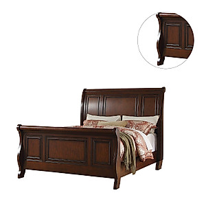 simple relax Pine Wood Cal King Sleigh Bed, Cherry Brown