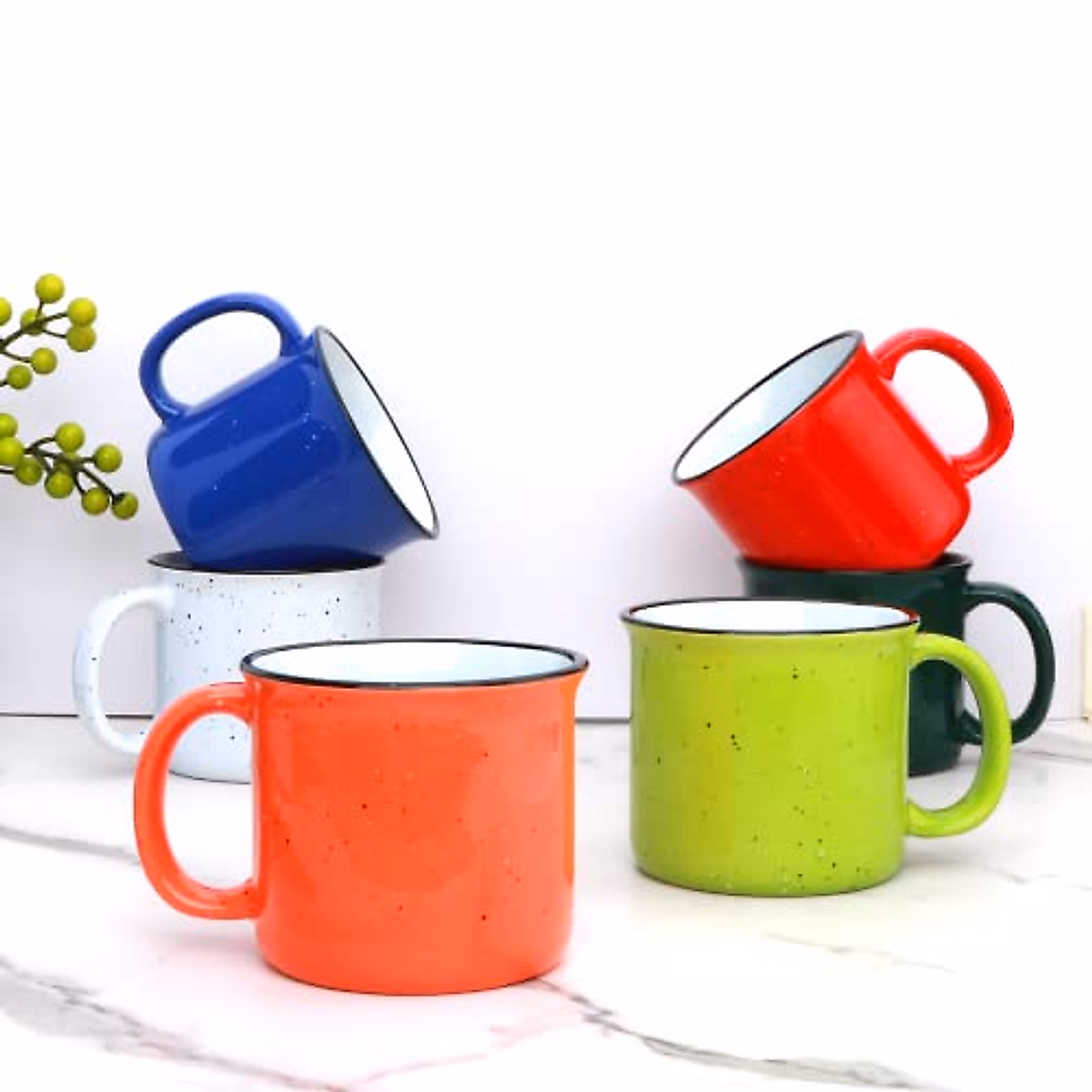 COMUDOT Ceramic Coffee Mugs,14 Ounce Ceramic Speckled Mug,Ceramic Tea Cups with Handle,for Tea, Coffee and Hot Chocolate, Set of 12