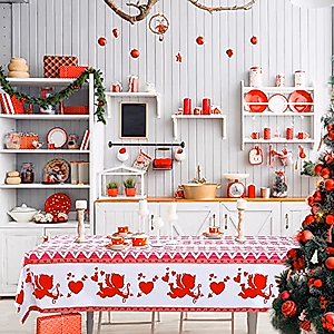 3 Pack Valentine's Day Tablecloth Disposable Thick Valentines Day Table Cover Plastic Rectangular Red Heart Tablecloths Valentines Day Party Supplies Wedding Anniversary Birthday Decor (54 x 87 Inch)