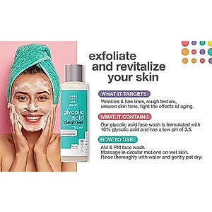 10% Glycolic Acid Face Wash - Exfoliating, Non Drying & Foaming AHA Cleanser - Anti-Aging, Skin Tone & Texture, Wrinkles, Pores, Blackheads - Sulfate Free, Oil Free, & Low PH - 6 oz.