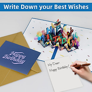 BlueDex Birthday Card, 3D Lights and Music Pop Up Birthday Card, with Blowable LED Candle and Colorful Breathing Lights, Birthday Cards for Women Men Husband Wife Kids Mom Dad