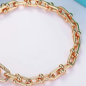 Naivo Hardware Link Bracelet - Gauge Link Bracelet 18K Gold Plated 7.5 inch U Style Link Bracelet (Rose Gold)