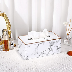 Sumnacon Rectangular Leather Tissue Box Cover - Stylish Tissue Box Holder with Magnetic Bottom, Decorative PU Tissue Box for Vanity Dresser Night Stand Table Countertop Home Office Car, Marble White