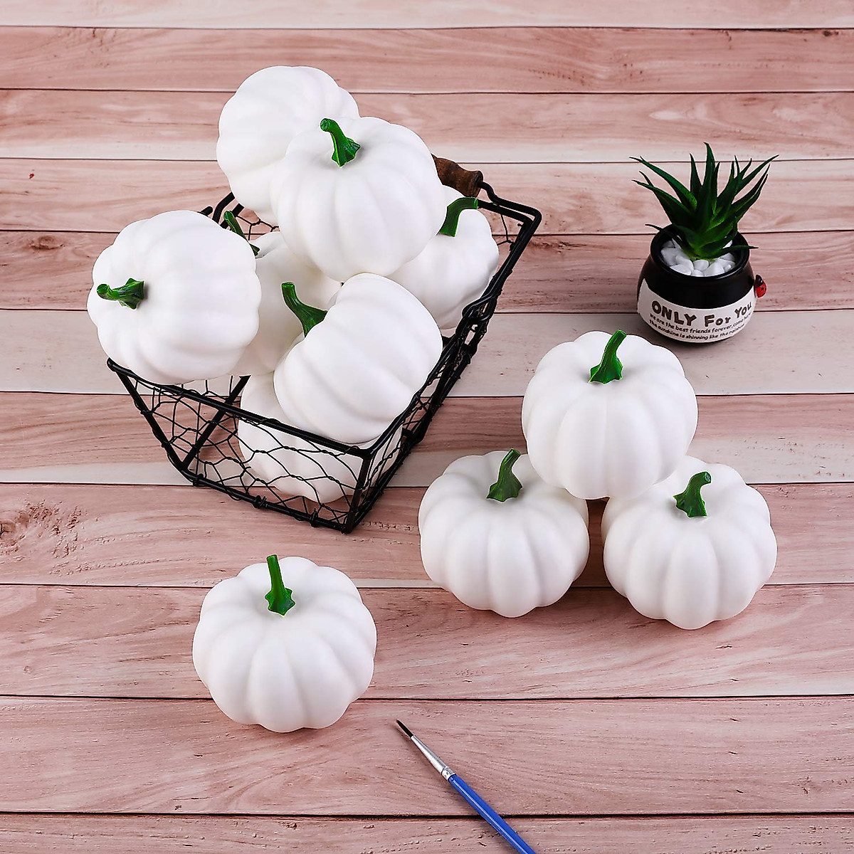 ADXCO 16 Pack Mini Pumpkin Small Pumpkins Fall Harvest Pumpkins Lifelike Foam Pumpkins Realistic Pumpkin for Halloween, Thanksgiving Home, Garden Decor, White
