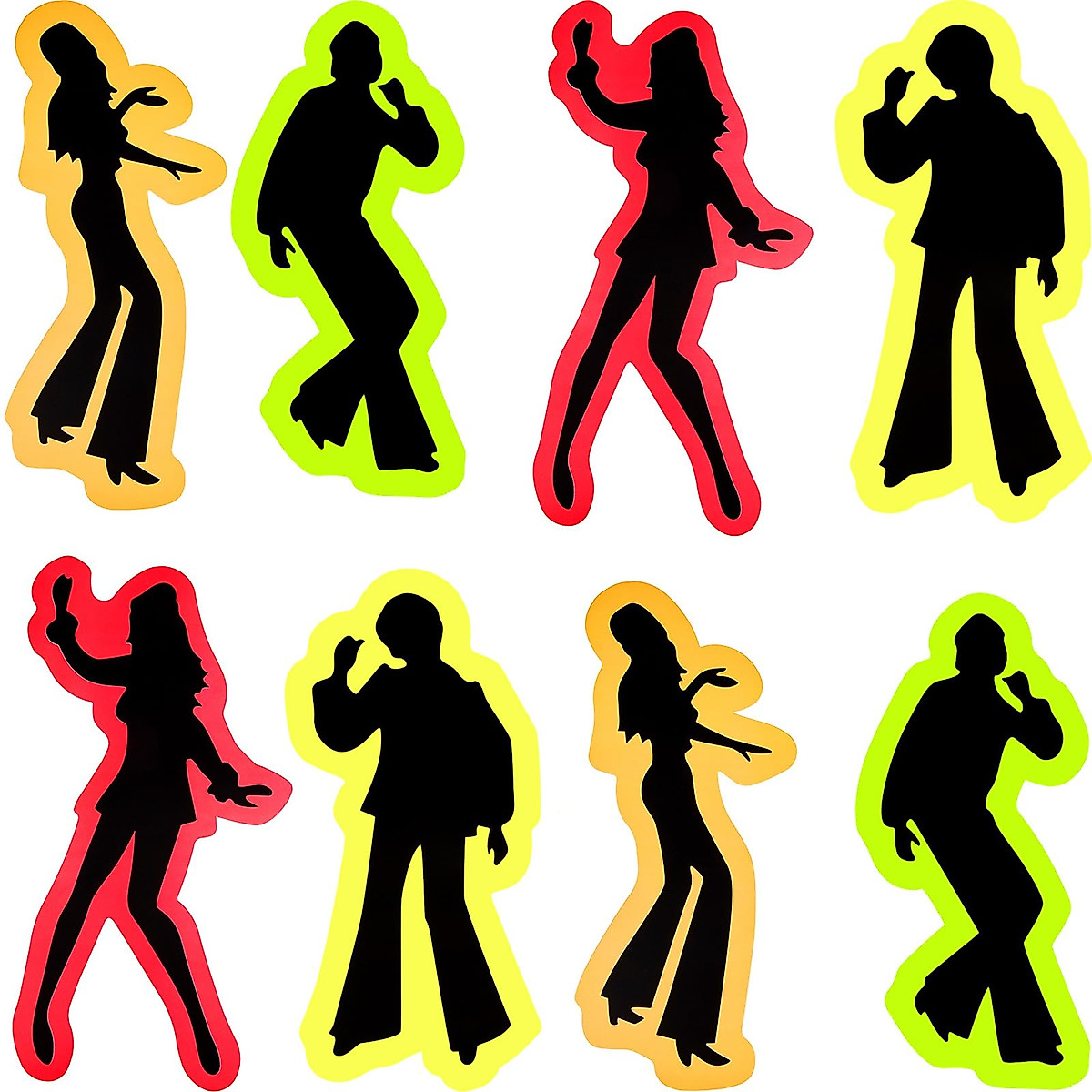 12 Pieces Retro 70s Silhouettes Dance Silhouettes Cutouts Disco Silhouette 80's Vintage Party Supplies Wall Stickers for 70s 80s Theme Party