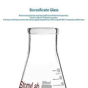 stonylab 1-Pack Glass 50 ml Heavy Wall Narrow Mouth Erlenmeyer Flasks with Heavy Duty Rim - (50ml Fits with StonyLab 4# Rubber Stopper)