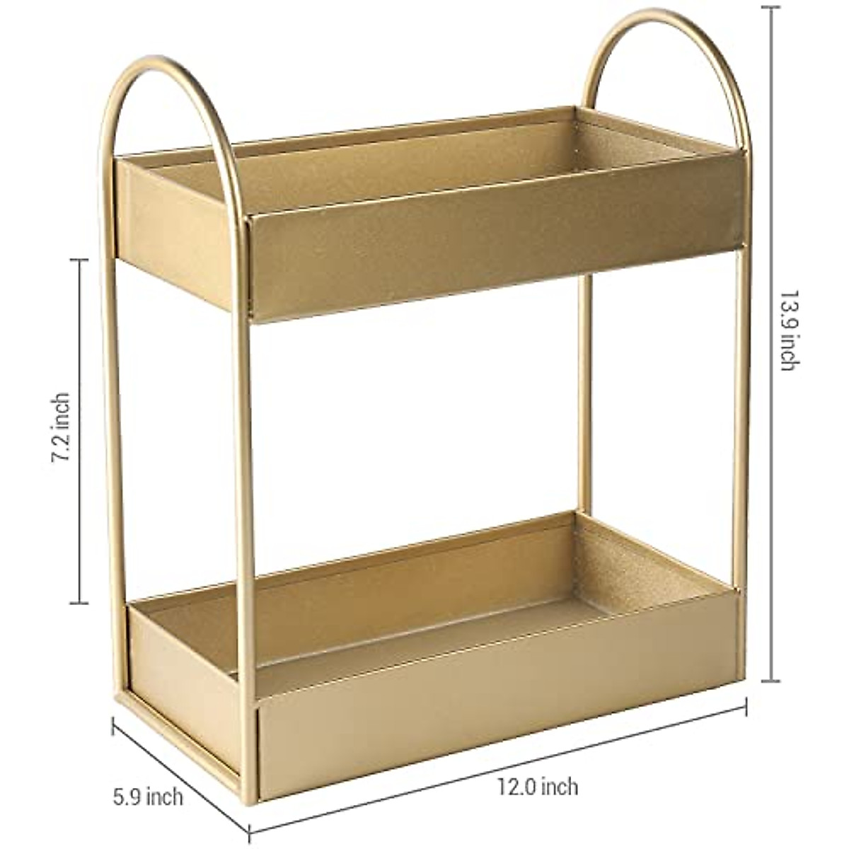 MyGift 2 Tier Gold Metal Bathroom Countertop Vanity Makeup Organizer Display Shelf with Decorative Handles, Cosmetic and Accessories Storage Rack