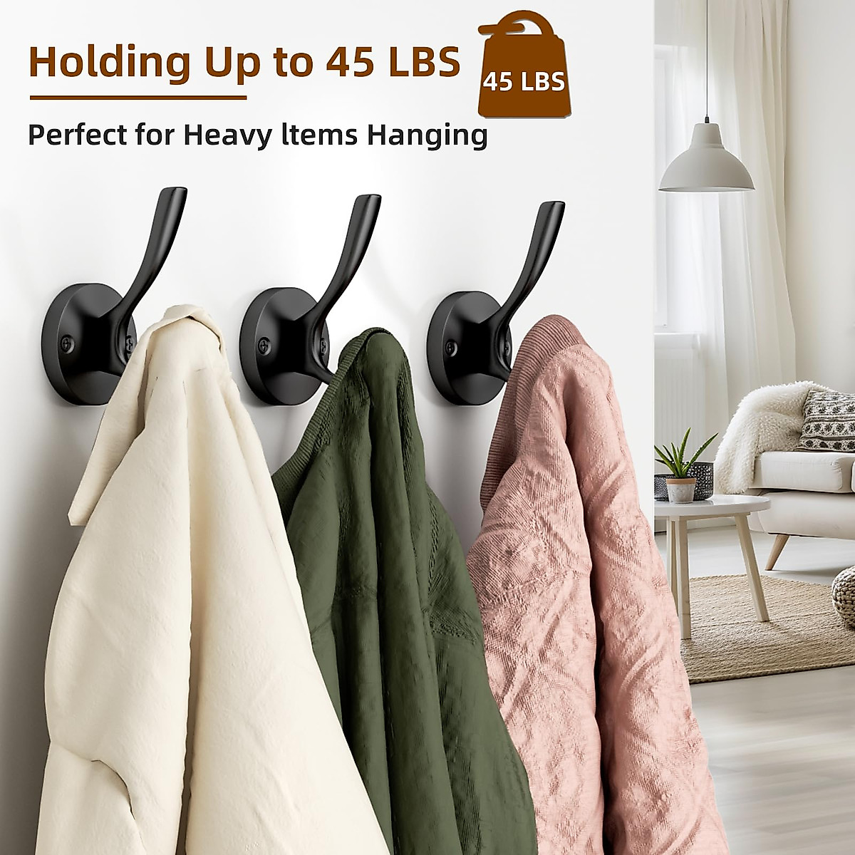 ZUONAI Matte Black Coat Hooks 2 Pack Black Metal Wall Hooks for Hanging Coat and Hat Hook Black Hooks for Wall Hooks for Coats Heavy Duty Black Towel Hook for Hanging Coats Bedroom Hooks