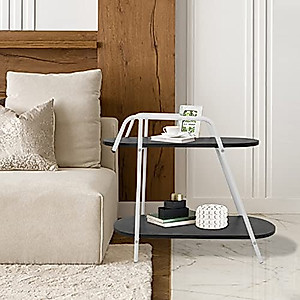 fusehome 2-Tier Tea Side Table, Plant Stand Small End Table Accent Table Living Room Bedroom Balcony Office, Modern Side Table with Storage for Living Room Balcony