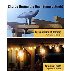 SUPERDANNY 50FT Solar Powered Outdoor String Lights, LED Solar String Lights for Outside, Commercial Grade Outdoor Waterproof Patio Lights with USB Port, 18 LED Lights for Garden Yard Halloween Décor