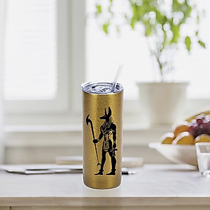 Elanze Designs Anubis Guardian of the Afterlife 20 Ounce Double-Walled Stainless Steel Insulated Slim Travel Tumbler with Lid and Straw, Vegas Gold