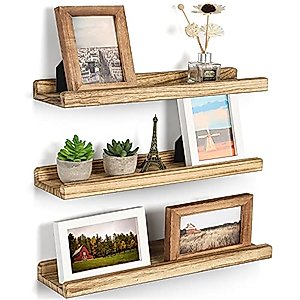 Emfogo Wall Shelves with Ledge 16.9 inch Wood Picture Shelf Rustic Floating Shelves Set of 3 for Storage and Display Rustic Brown